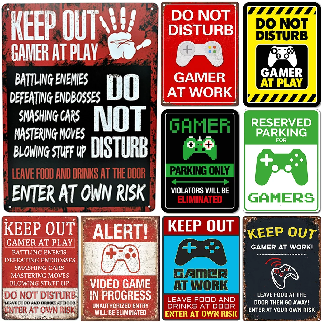 Metal-Tin-Signs-Keep-Out-Gamer-At-Work-Wall-Decoration-Plaque-Art ...