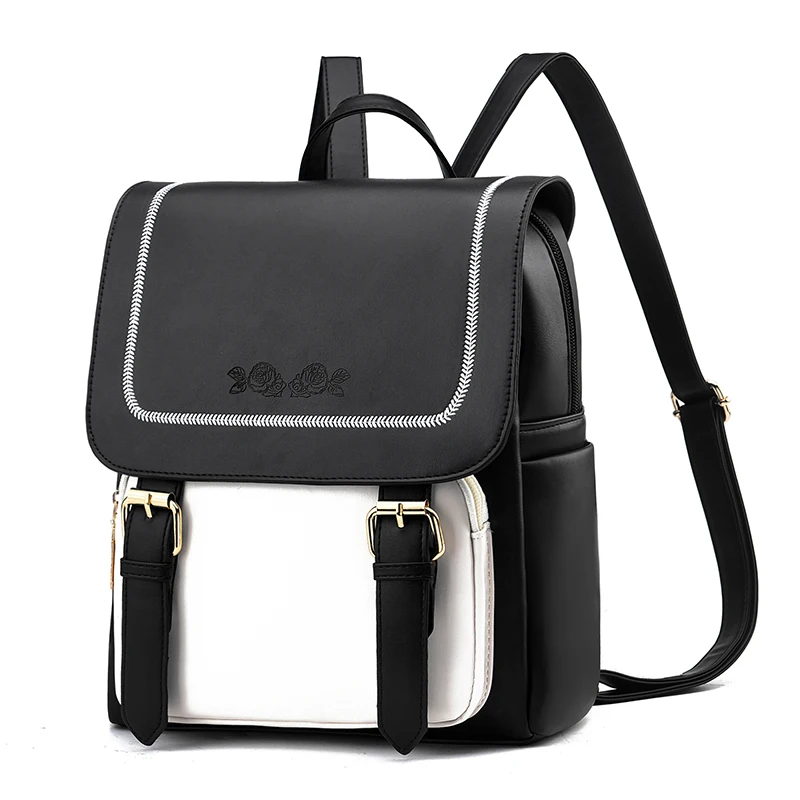Casual-Front-Zip-Flap-Backpack-Fashion-Two-Tone-Faux-Leather-Shoulder ...