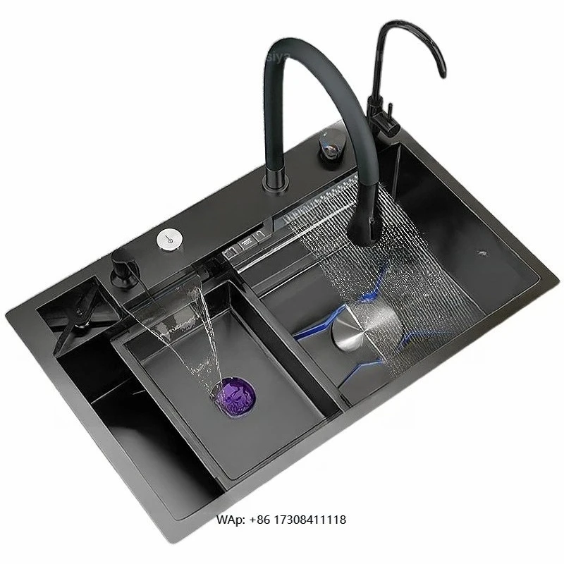 7546 Black Modern Multifunctional Kitchen Stainless Steel Sink with ...