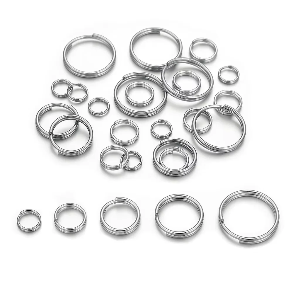100pcs 6/8/10/12/15mm Stainless Steel Double Key Ring Connectors Round ...