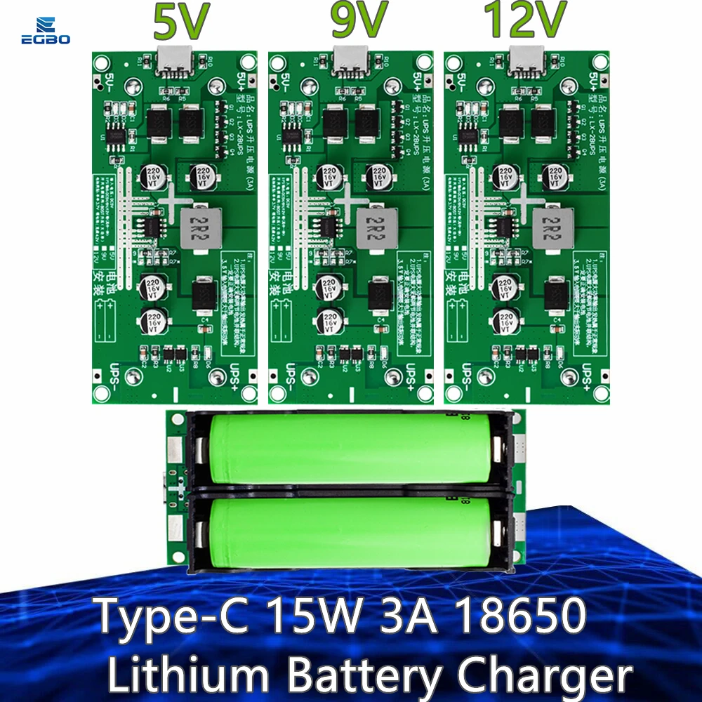 Type-C 15W 3A 18650 Lithium Battery Charger Module DC-DC Step Up ...