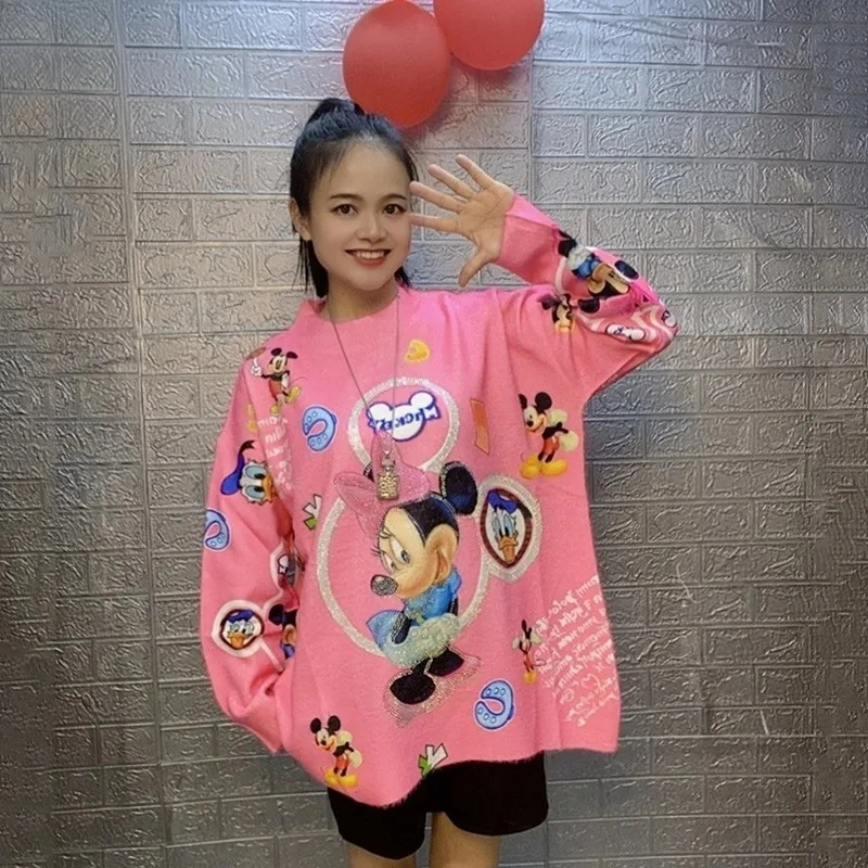 2026 New Pink Mickey All-Over Print Hoodie for Women Loose Oversize ...