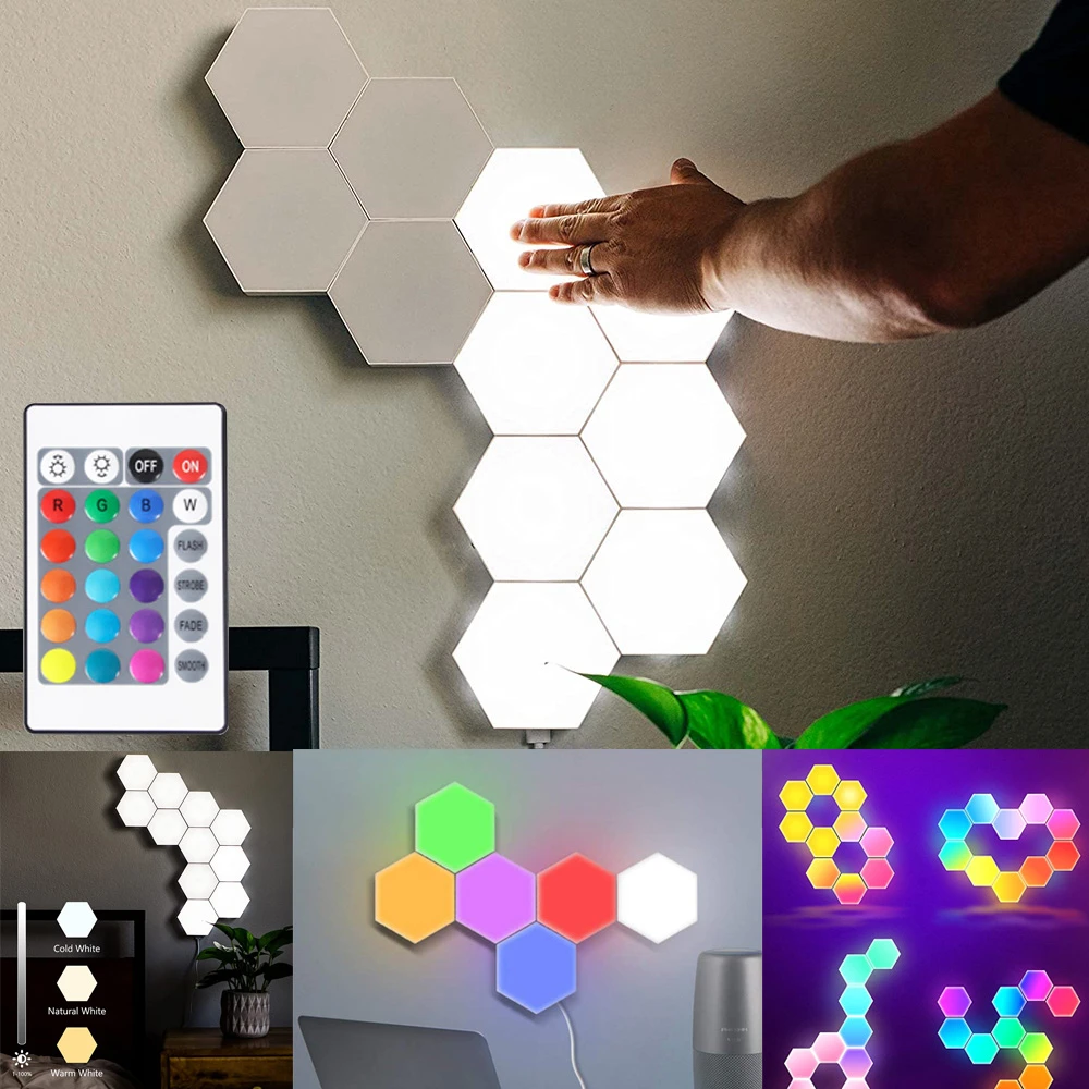 Luces hexagonales RGB sensibles al tacto, paneles de pared LED, lámpara ...