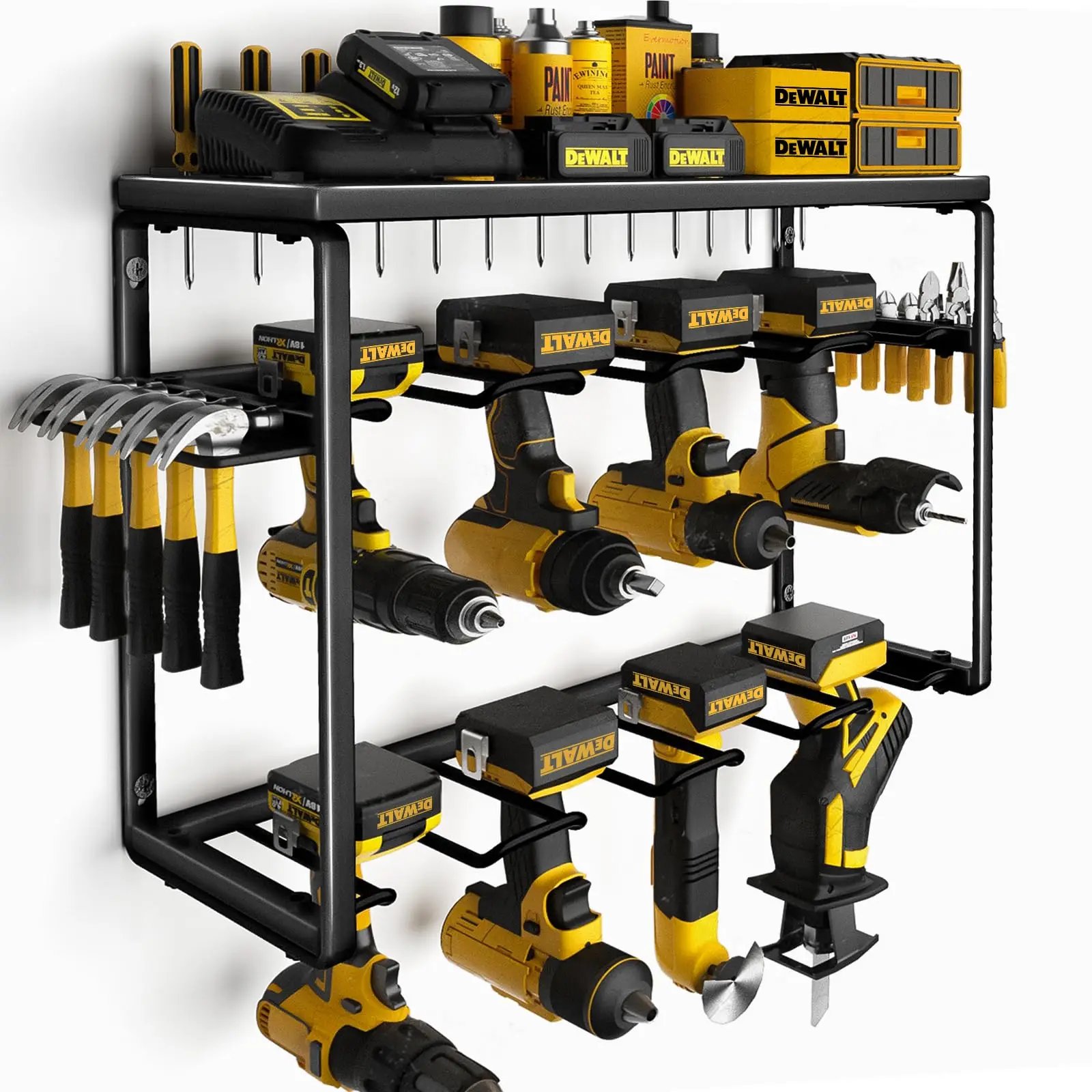 Metal Heavy Duty Organizers and Storage Tool Shelf with 8 Drill Holders ...