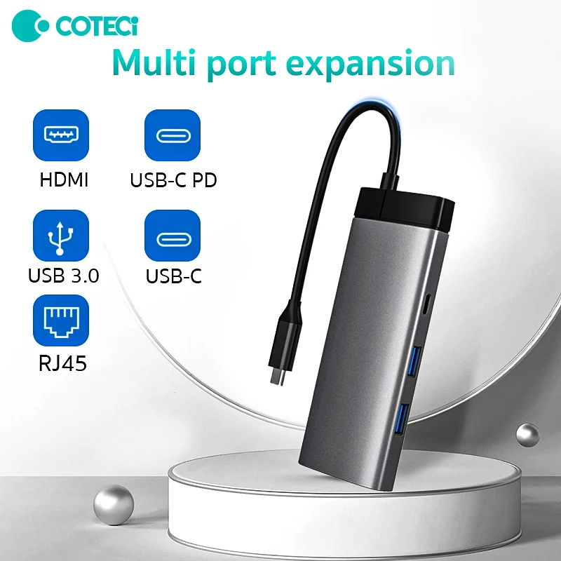 CoteCi 5 in 1 Type C HUB USB 3.0 3-Port Splitter USB PD HDMI HUB Adapter Expansion Dock Ultra ...