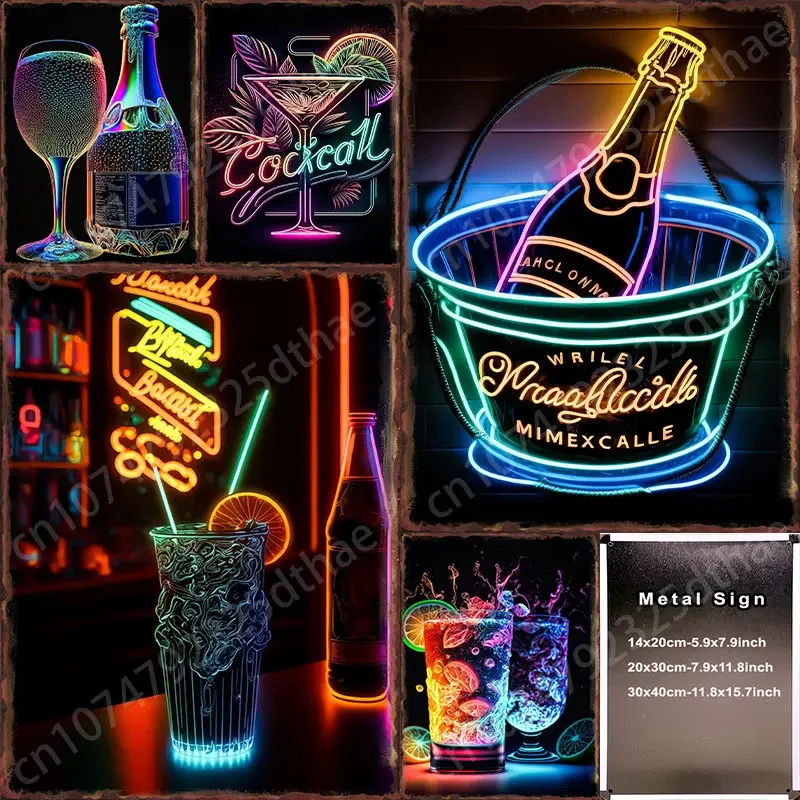Cocktail-Metal-Tin-Sign-Retro-Poster-Neon-Mug-Beer-Print-Plaque-Vintage ...