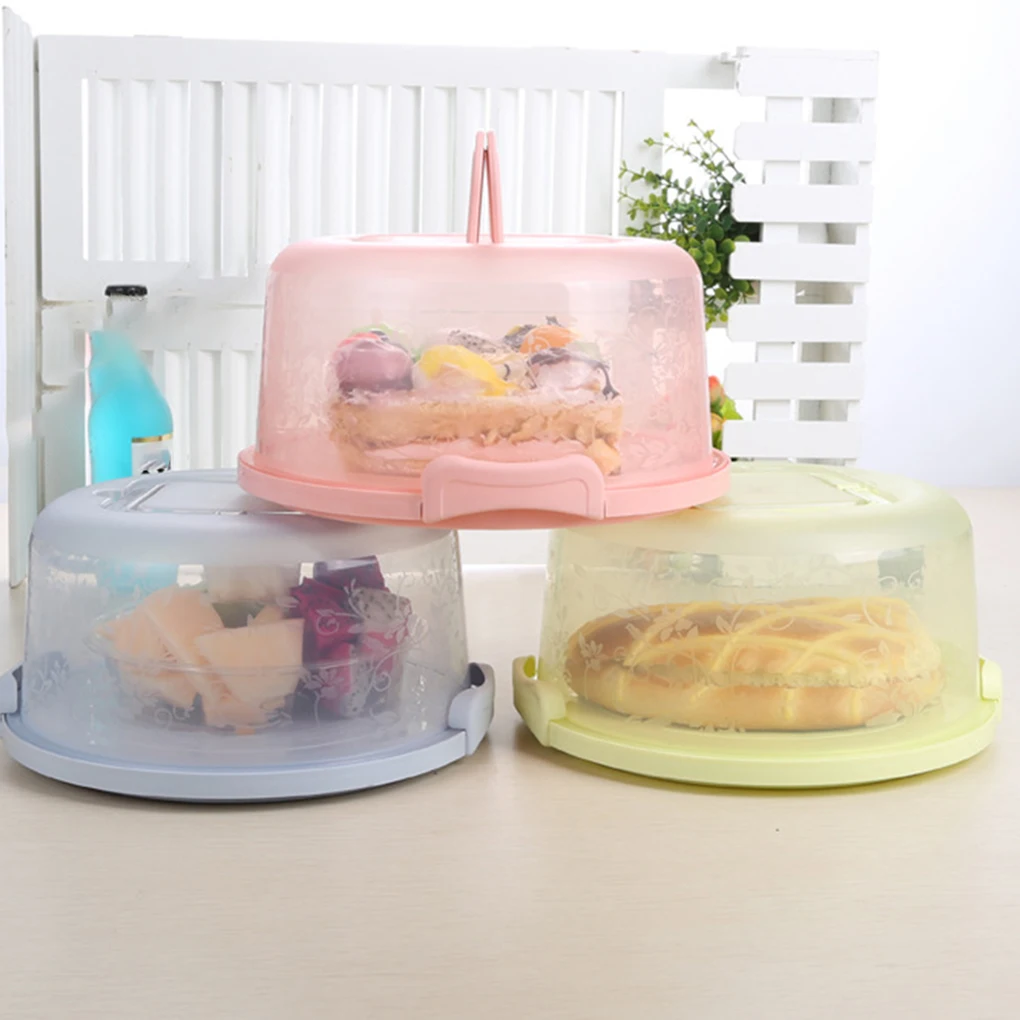 Plastic Round Cake Box Carrier Handle Pastry Storage Holder Dessert ...
