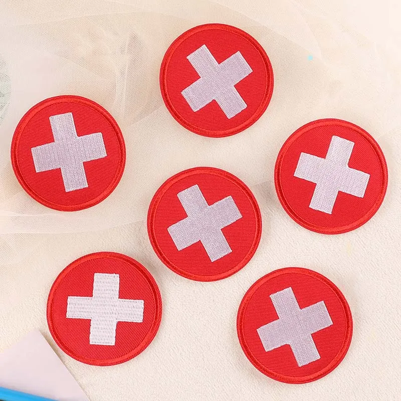 10PCS-Red-Cross-Clothing-Patch-Round-Emblem-Embroidery-Applique-Iron-On ...
