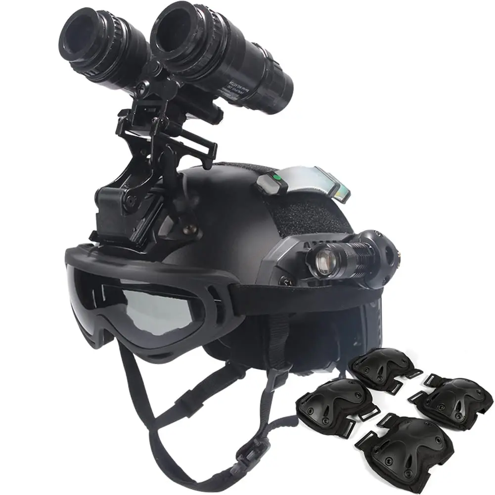 FAST-Helmet-with-Goggles-Flashlight-Flashing-Lights-NVG-Imitations-Knee ...