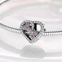 Fit Original Pandora Bracelet Inlaid Zircon Beads Charms 925 Sterling Silver Heart-shape ...