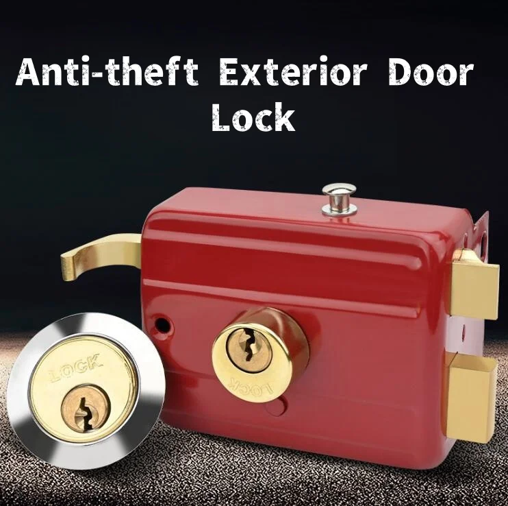 Old-Cast-Iron-Anti-theft-Exterior-Door-Lock-Classic-Nostalgic-Red-Door ...