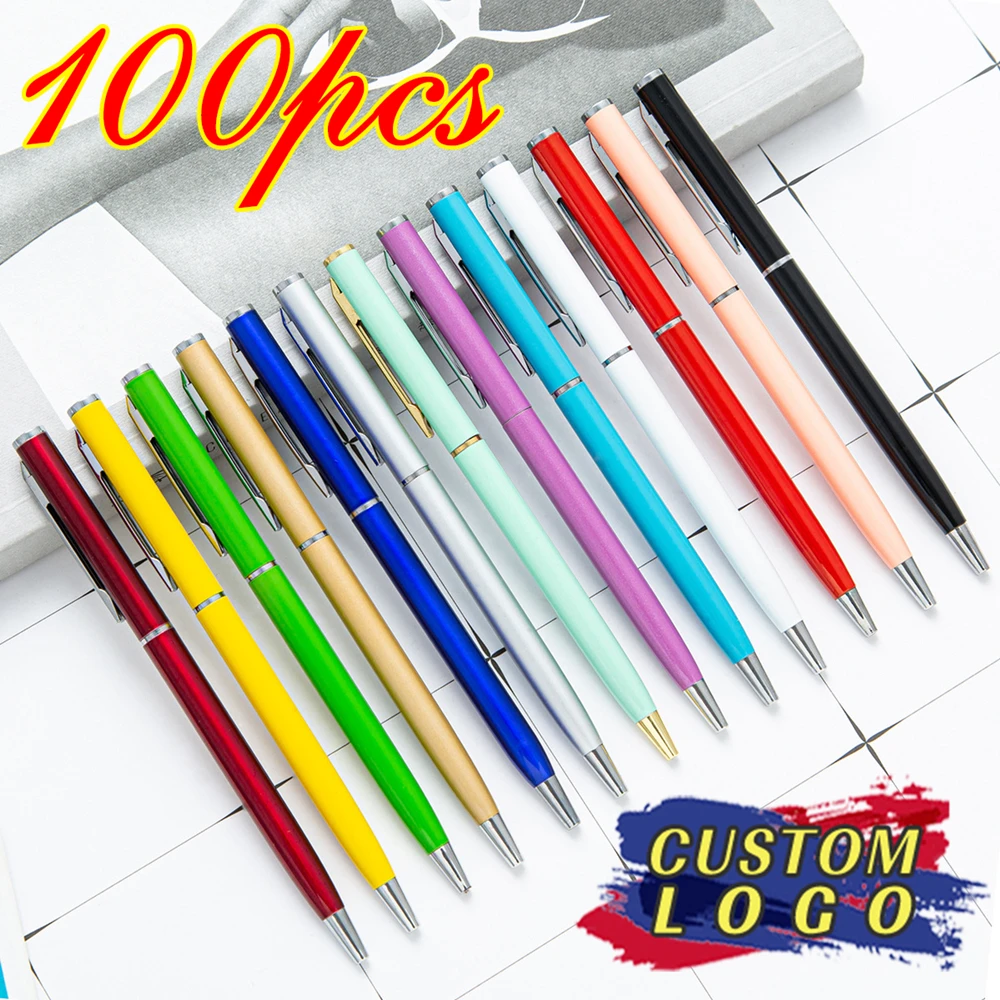 100-Pcs-Student-Metal-Ballpoint-Pen-Office-School-Advertising-Pen-Free ...