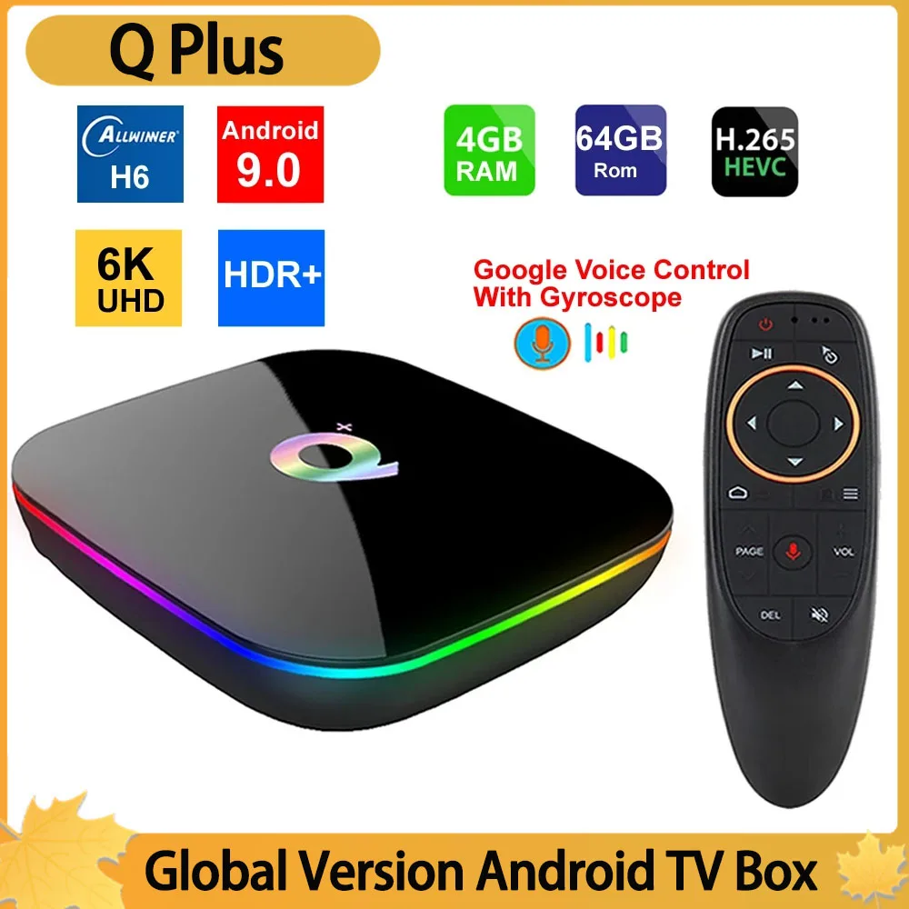 Q Plus Smart TV BOX 4GB RAM 64GB ROM Allwinner H6 Quad core Android 9.0 OS WIFI USB3.0 6K UHD ...