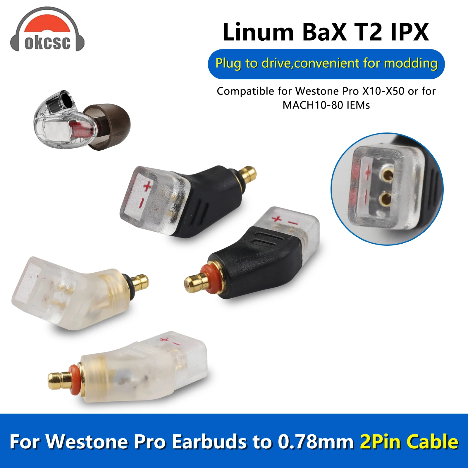 OKCSC-Linum-BaX-T2-IPX-Earphone-Converter-0-78mm-2pin-Cable-Connector ...