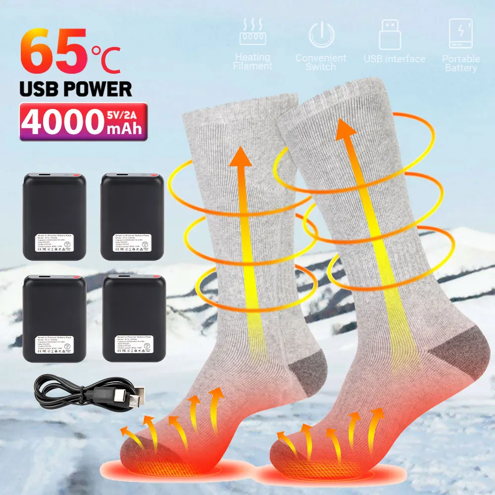 Winter-Heated-Socks-4000mAh-USB-Rechargeable-Thermal-Socks-Men-s-Women ...