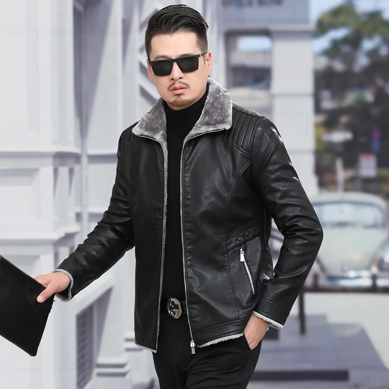 New-Winter-Men-Wool-Liner-Warm-Leather-Jacket-Man-Fleece-Fur-Collar ...