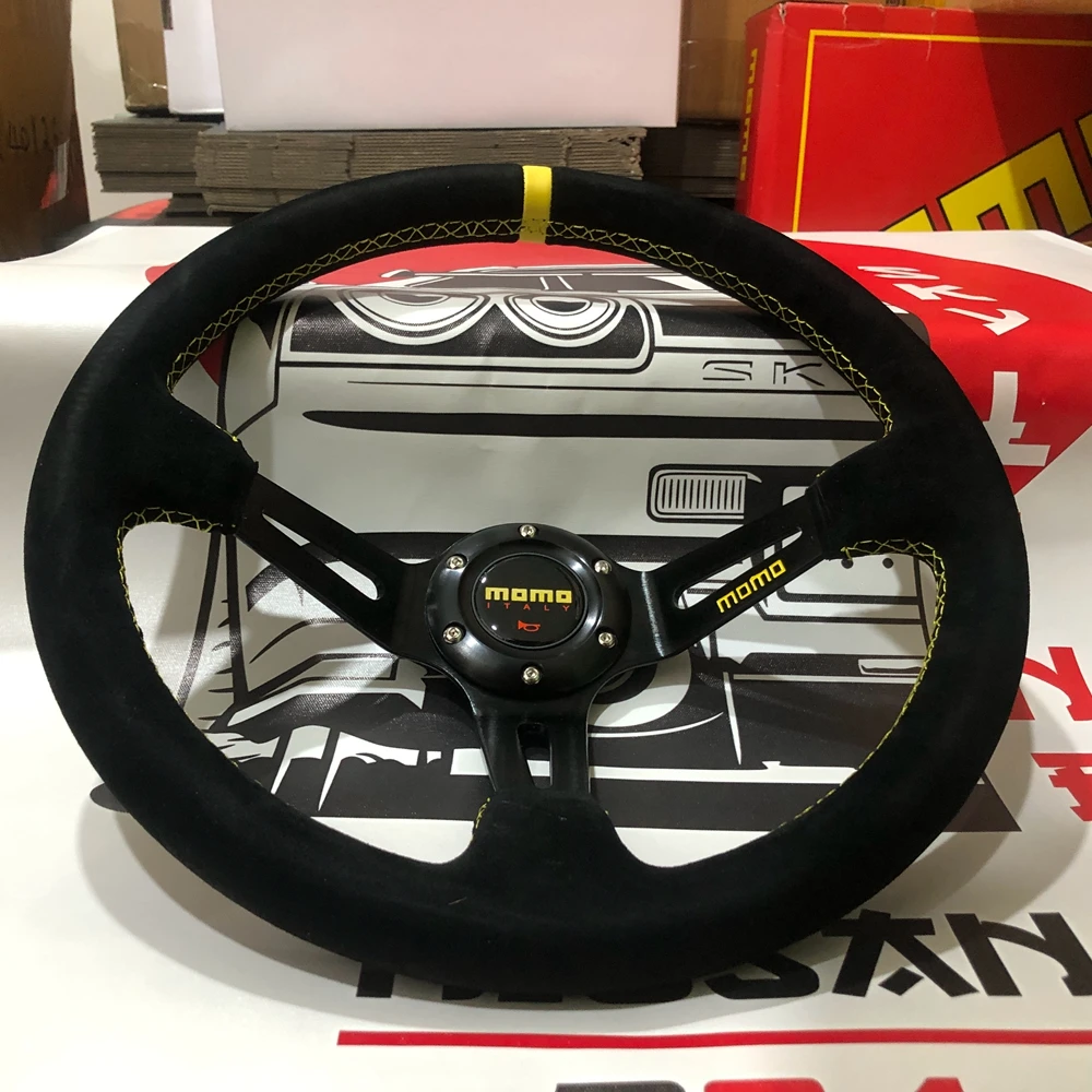 Real-Suede-Couro-MOMO-Volante-Car-Rally-Racing-Volantes-para-VW-Honda ...