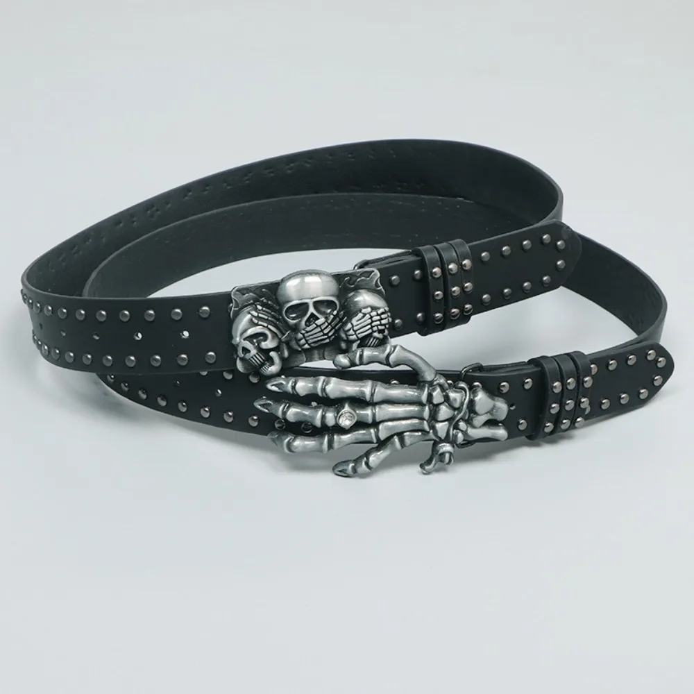 Punk Skull Belt Harajuku Gothic Y2K Rivets Skeleton Hand Decor Belt Men ...