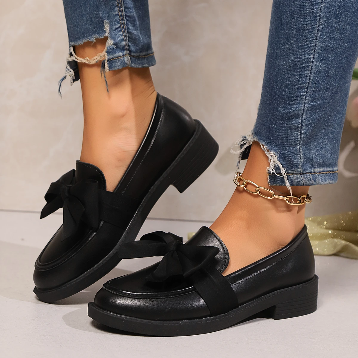 2024-New-Women-s-Loafers-Bow-Decor-Pointed-Toe-Low-Heel-Shoes-for-Women ...