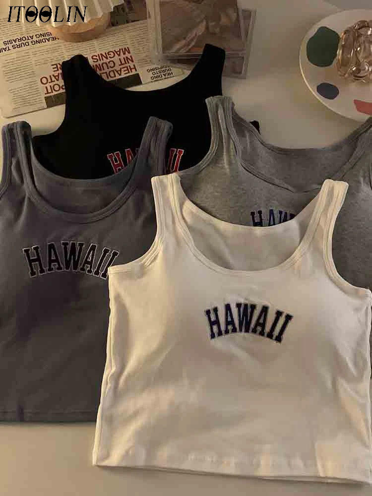 Knitted Sexy Y2K Slim Short Tank Tops With Bra Pad Women Letter ...