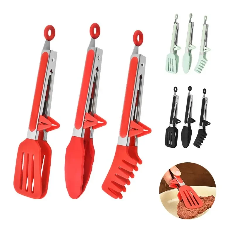 Food-Tong-Set-Stainless-Steel-Kitchen-Tongs-Silicone-Nylon-Non-Slip ...