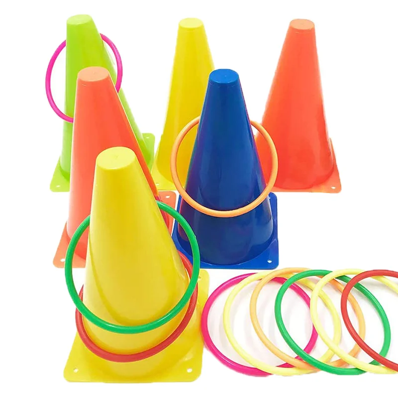 Throwing Plastic Circles Cone Obstacle Bucket Party Backyard Children's ...