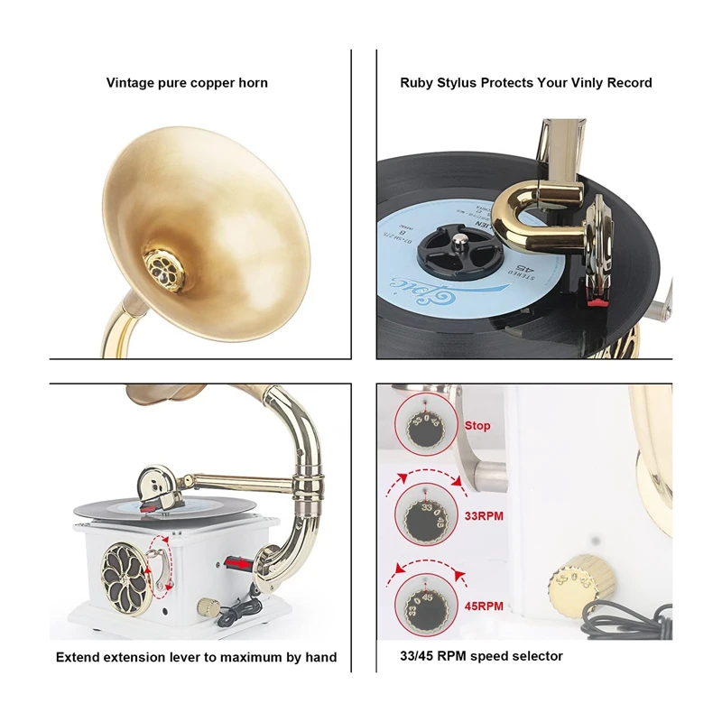 Vintage Record Player With Horn