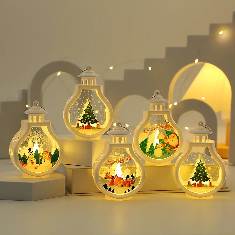 Christmas Portable Candle Holder Wind Lamp Table Lamp Snowman Santa ...