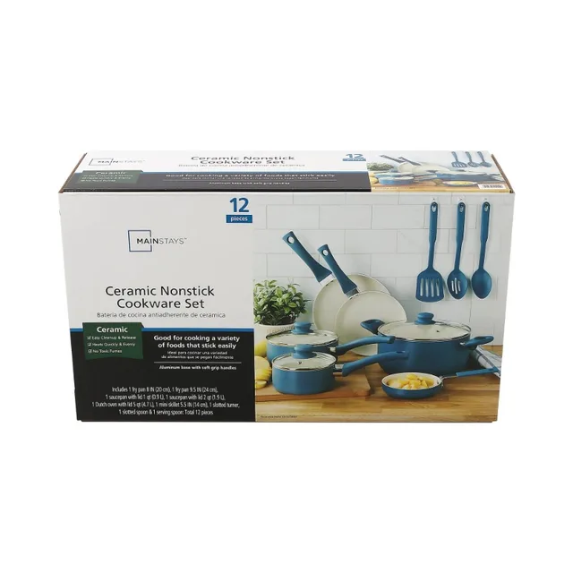 Mainstays 12-Piece Nonstick Cookware Set – Blue – Kitchen Staples Plus