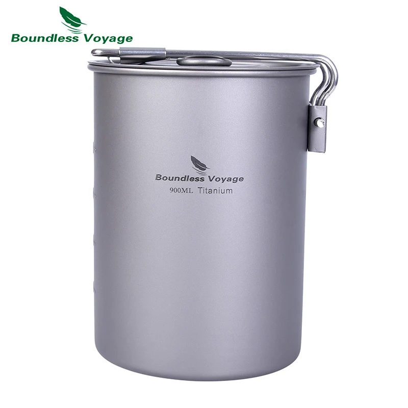 Boundless Voyage Titanium Pot with Lid Folding Handle Portable Camping ...