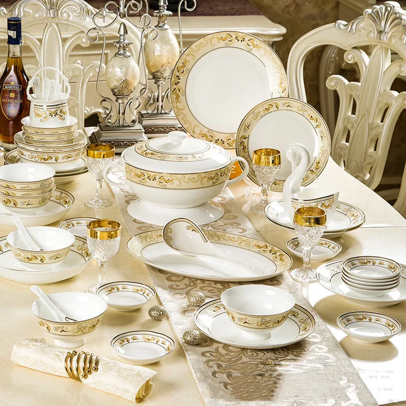 Luxury-Tableware-Set-Golden-Bone-China-Ceramic-Plates-Dinner-Set-58pcs ...