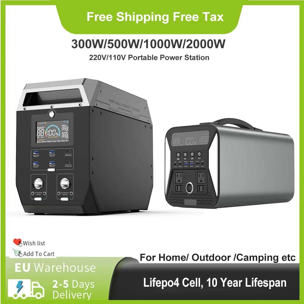 2000W/1000W/500W Portable Power Station Solar Generator External ...