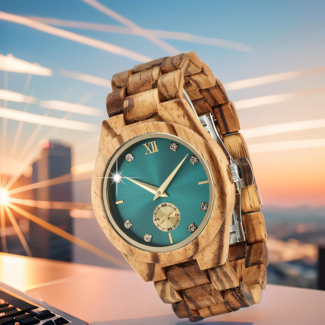 Wood-Wrist-Watch-For-Women-Simulated-Diamond-Dial-Clock-Wife-Girlfriend ...