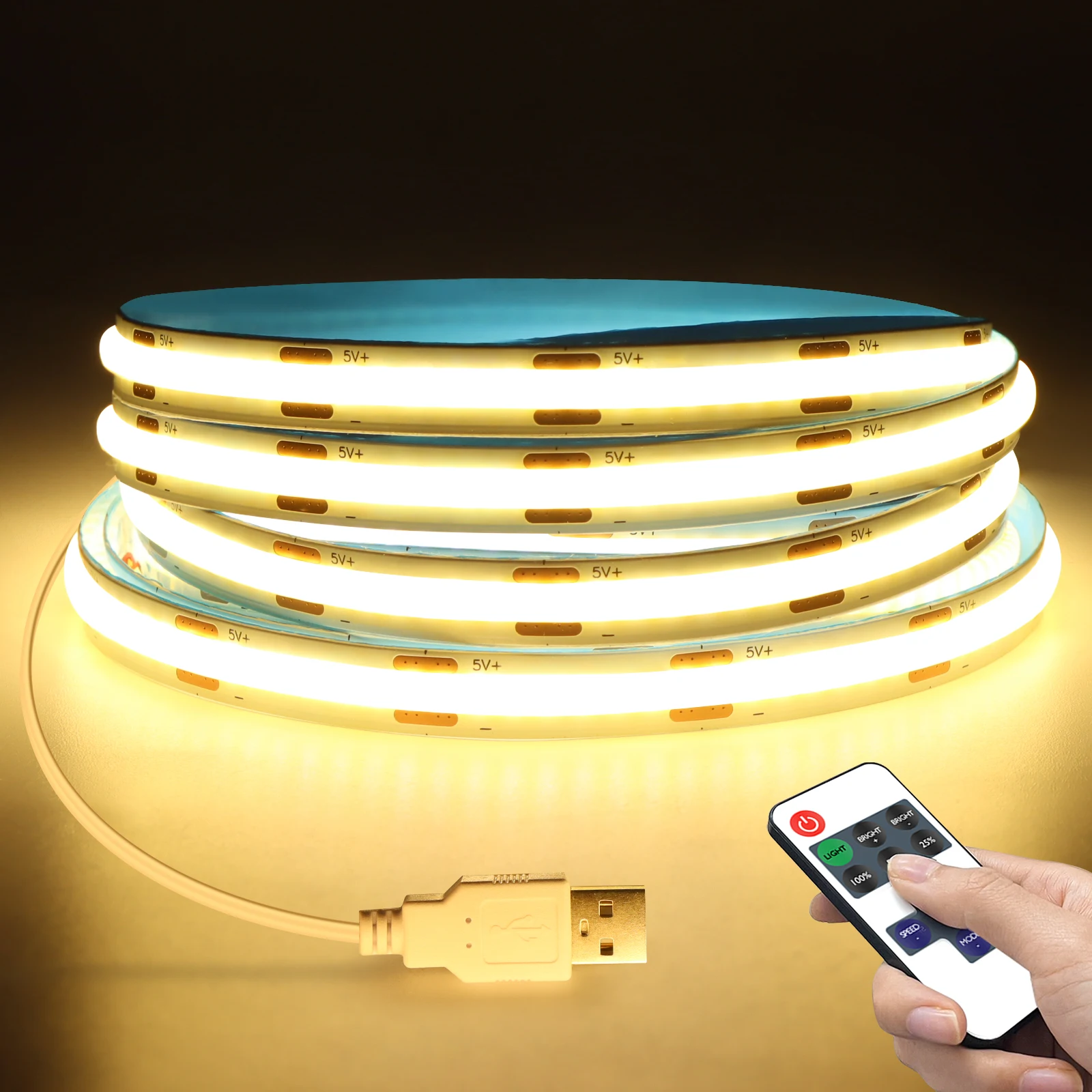 DC5V-USB-COB-LED-Strip-Light-with-RF-Remote-Control-320LEDs-M-High ...