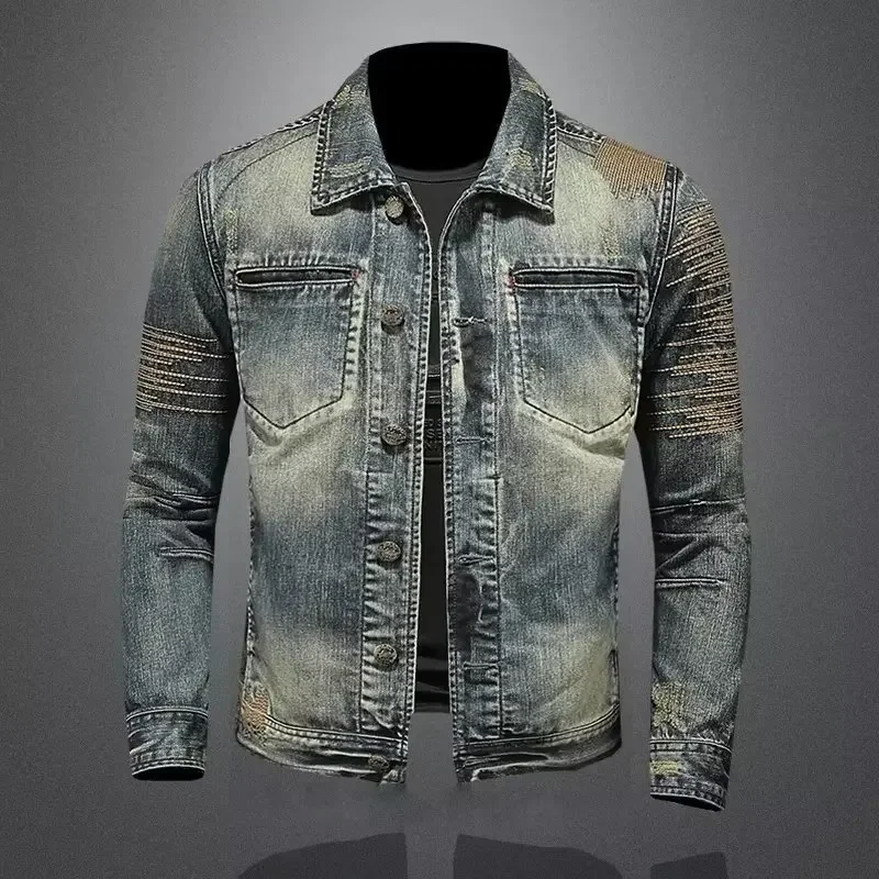 Vintage-Holed-Denim-Jacket-For-Men-Casual-Trendy-Brand-Youth-Denim ...