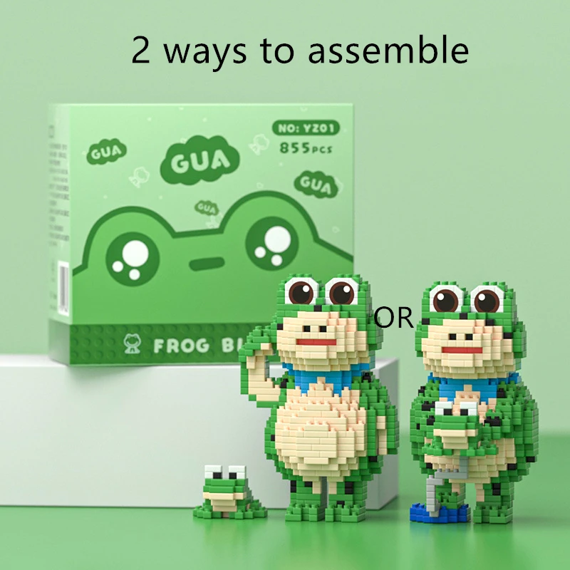855PCS-Cartoon-Animals-Green-Frog-Building-Blocks-Compatible-Toad-Frog ...