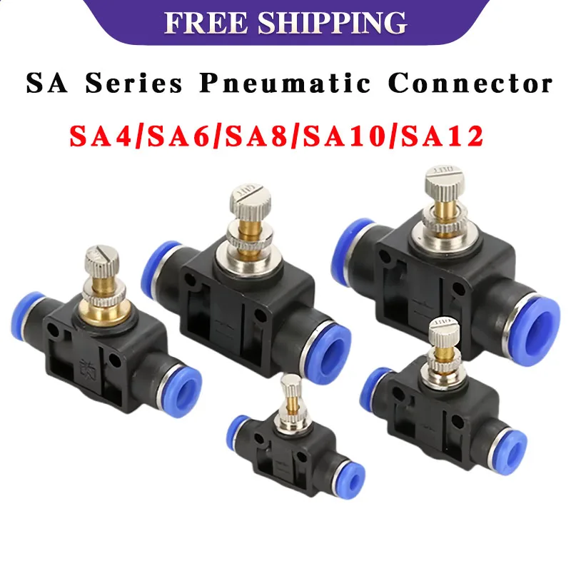 20/50PCS SA Series Adjustable Flow Control Valve 4-12mm Push In 1/4 ...