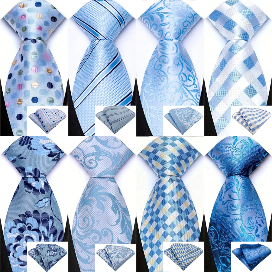 Men's Ties Set Luxury Floral Plaid Solid Light Blue Ties Business Party ...