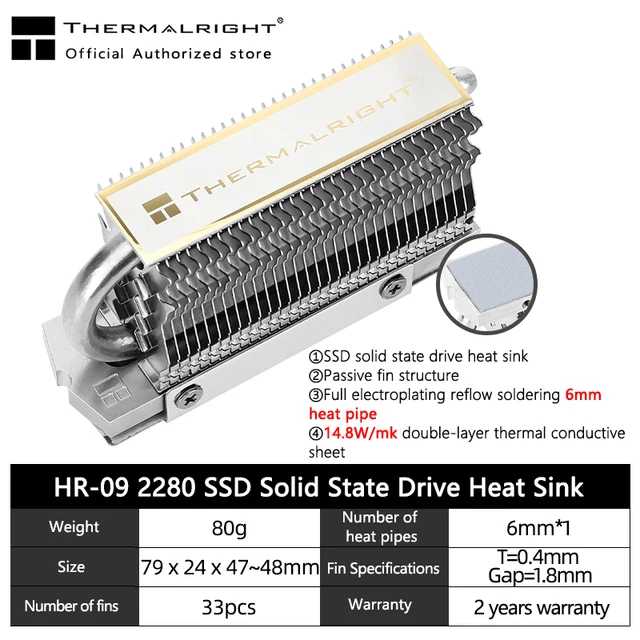 Thermalright HR-09 2280 M.2 Solid State Drive AGHP Heat Pipe Heat Sink ...