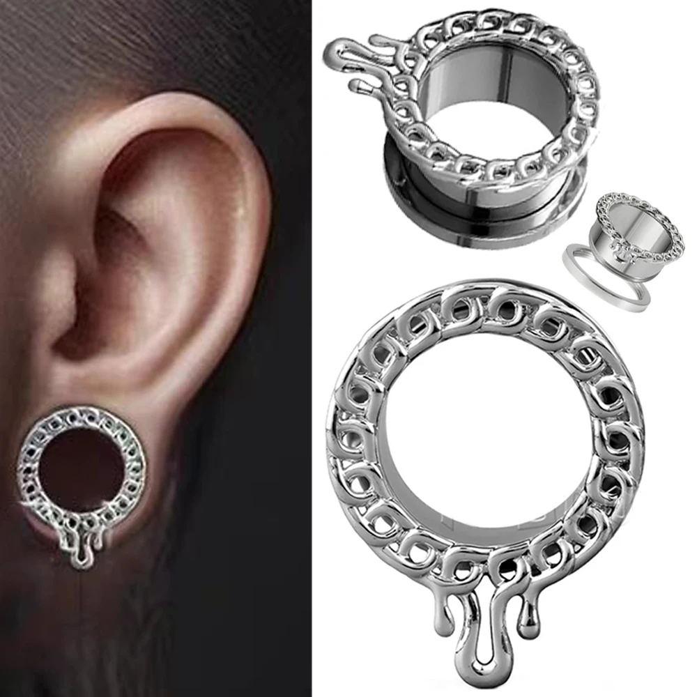 1PC-Stainless-Steel-Chain-Melted-Ear-Plugs-Expanders-Piercing-Screw-Ear ...