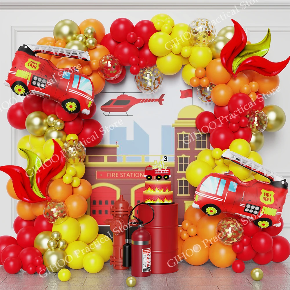Fire Truck Theme Balloon Garland Arch, Confetti Latex, Boys Kids ...