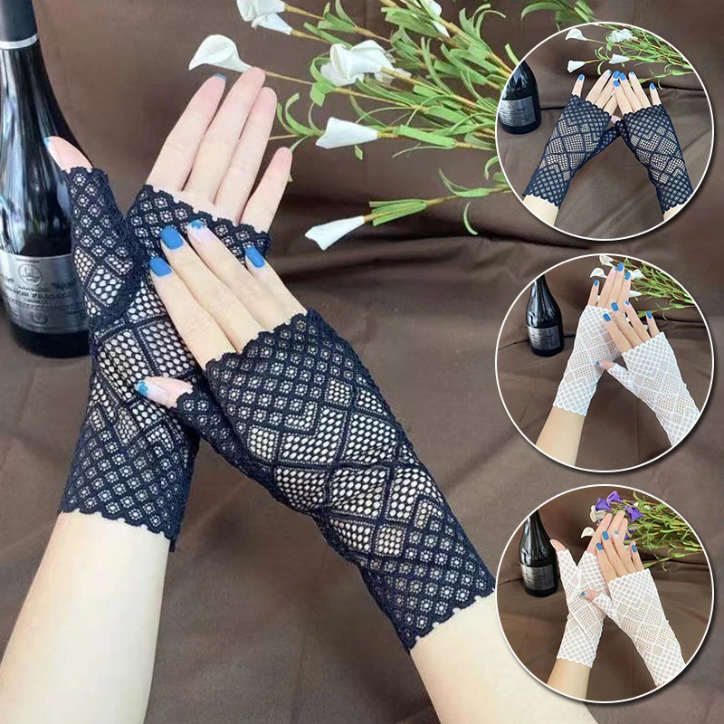 New-Women-Dance-Sexy-Lace-Gloves-Lady-Half-Finger-Fishnet-Gloves-Fingerless-Summer-Ultra-thin ...