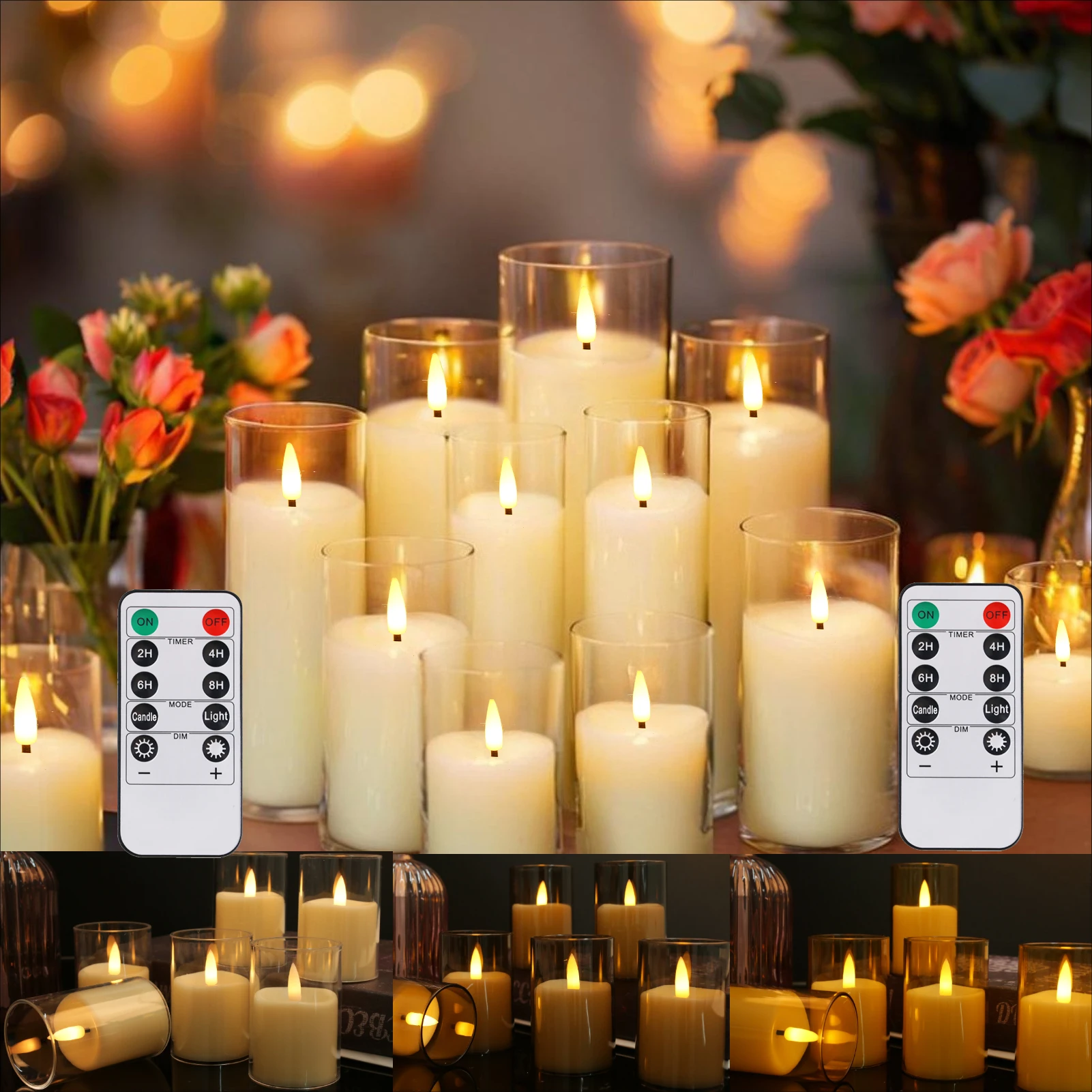 6pc Led Flameless Electric Candles Lamp Acrylic Glass Battery ...