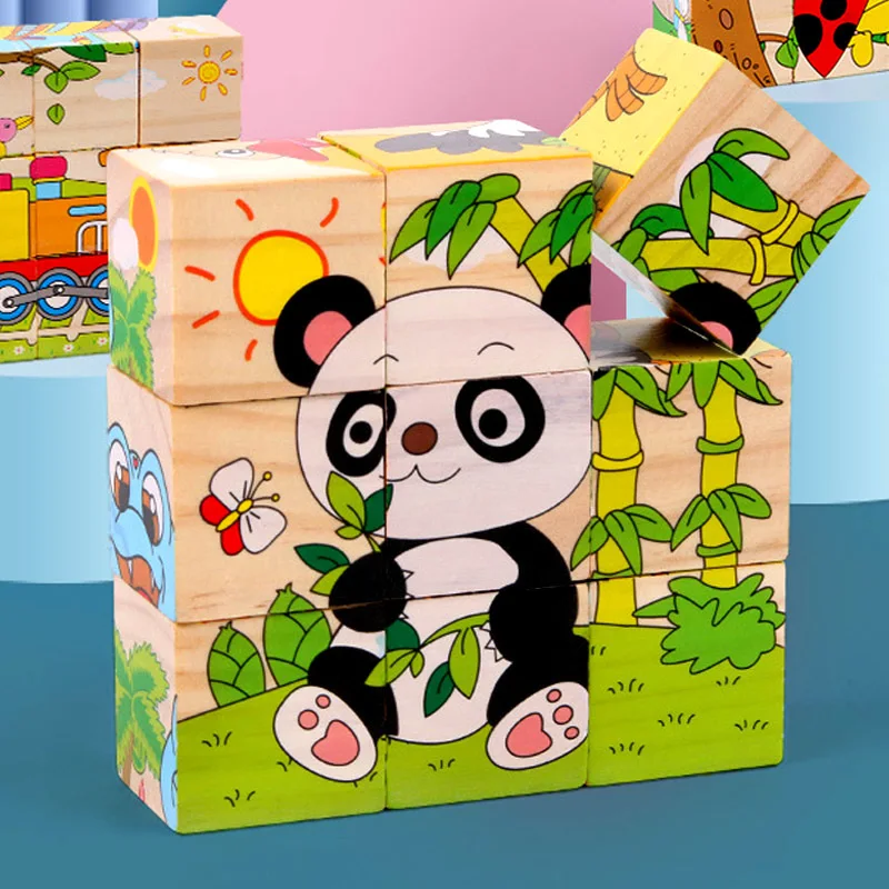 Baby-Toys-Wooden-Blocks-Six-Side-Cube-Jigsaw-Puzzles-Game-Animal-Fruit ...