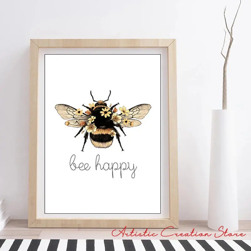 Bee-Happy-Poster-Be-Kind-Yourself-Nordic-Art-Print-Bee-you-tiful-Canvas ...