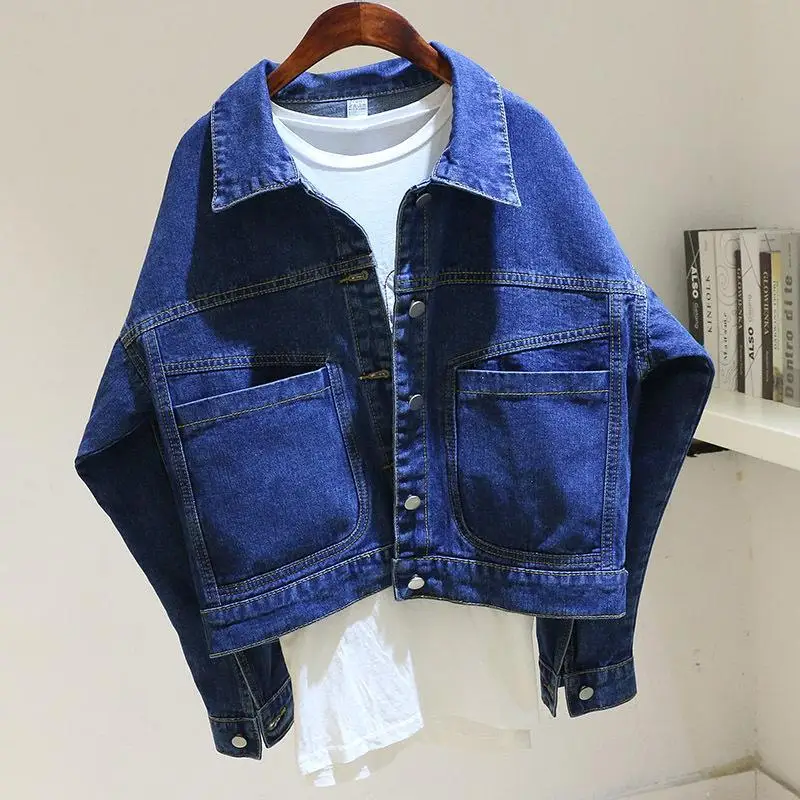 Vintage-Women-short-Denim-Jacket-Spring-Autumn-new-fashion-big-Pocket-Single-Breasted-Lapel ...