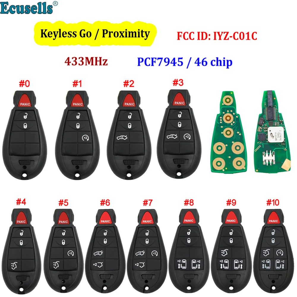 3/4/5/6/7 Keyless-go Proximity Remote Key 433.92mhz For Chrysler/dodge ...