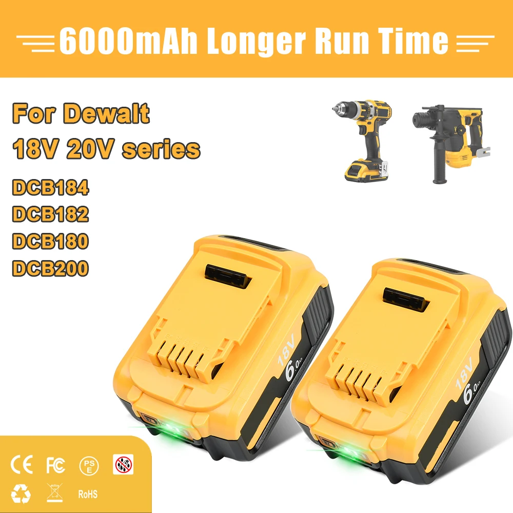 9-0Ah-6-0Ah-20V-MAX-Rechargeable-Battery-charger-For-Dewalt-18V-DCB184 ...