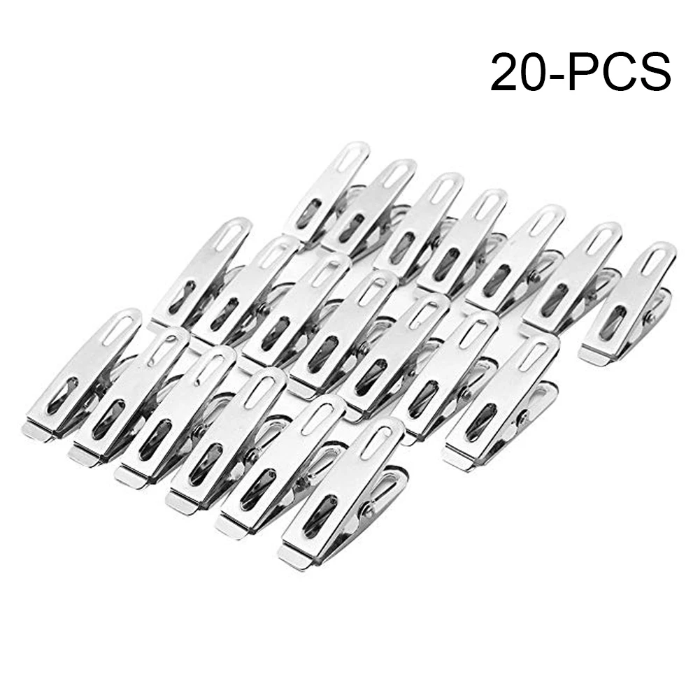 Stainless-Steel-Spring-Loaded-Hanging-Clothes-Clips-Pegs-Pins-20pcs ...