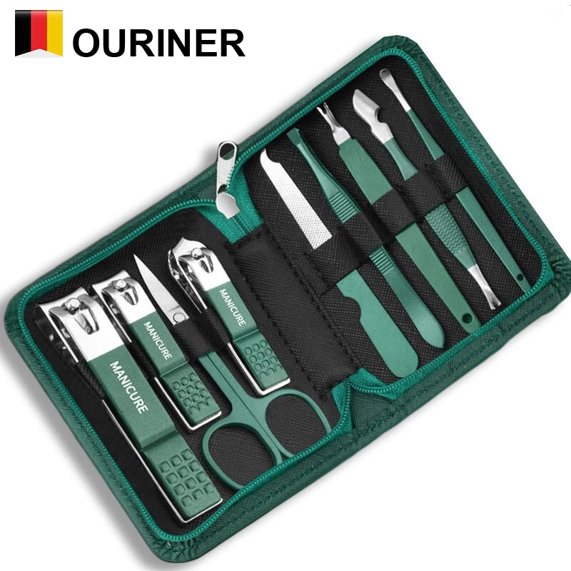Green 9 Pcs Manicure Set With Leather Case Professional Foot And Face ...